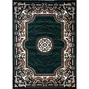 Kingdom Traditional Area Rug Hunter Dark Green Persian Design D123 (8 Feet X 10 Feet)