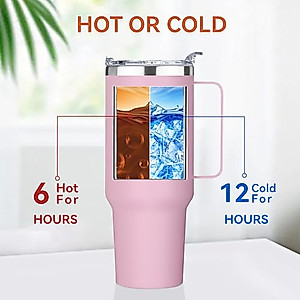 Yoteci 40 oz Stainless Steel Tumbler with Handle and Straw, Insulated Design, Leak-Proof and Straw Lids, Reusable Travel Mug, Coffee Cup, Dishwasher Safe, Keeps Drinks Hot or Cold