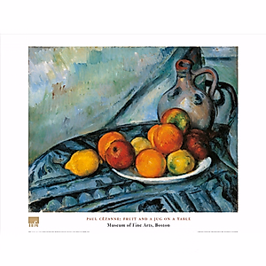 buyartforless Fruit and A Jug On A Table by Paul Cezanne 24x32 Art Print Poster Famous Painting Still Life Fruit Plate Apples