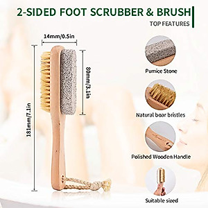 LAYUKI Body Brush for Dry or Wet Brushing and 2-Sided Foot File Scrubber Set, Body Scrubber for Bath or Shower, Exfoliating Skin, Cellulite Treatment, Foot File Scrubber with Pumice Stone