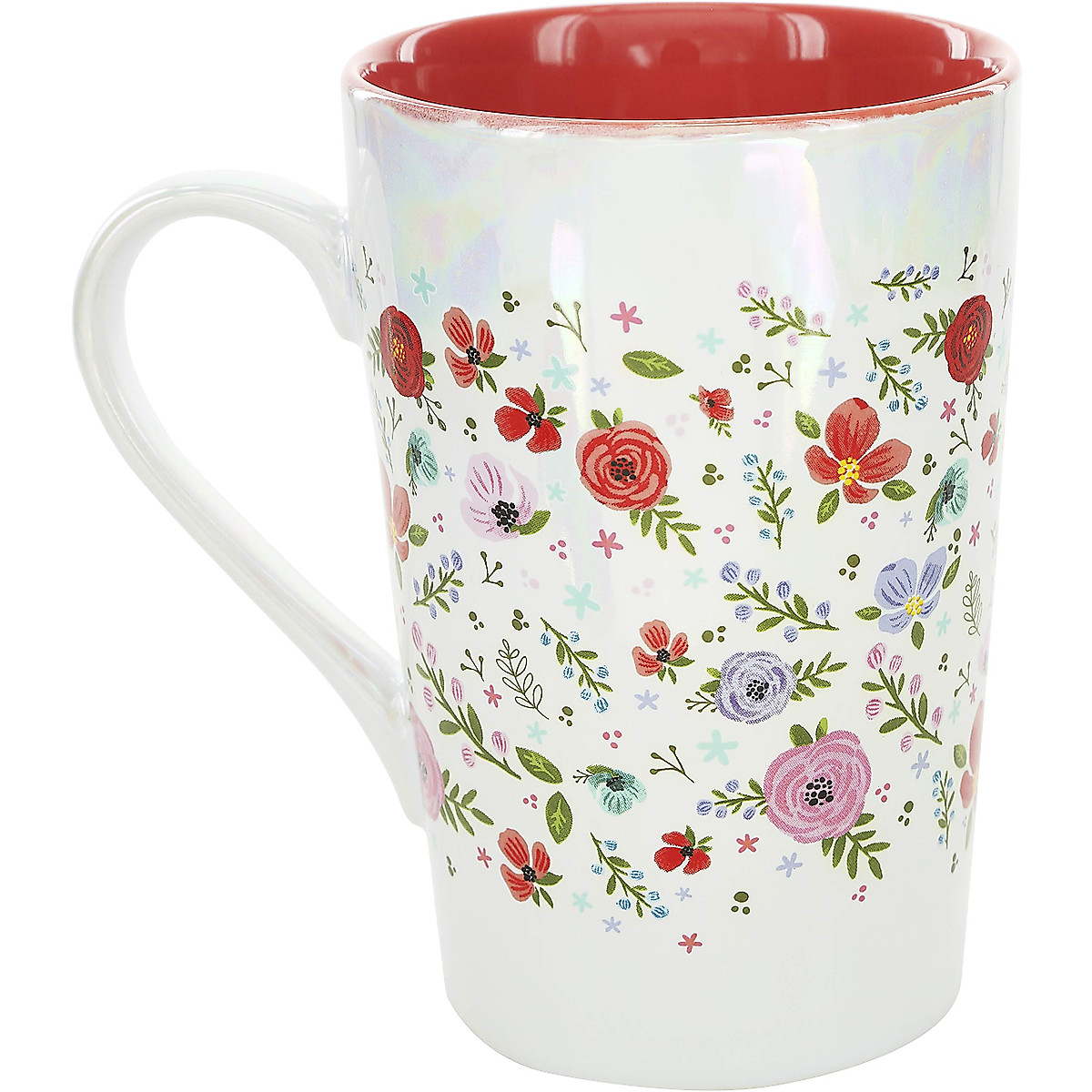 Pavilion Gift Company Amazing Aunt 15 Oz Stoneware Iridescent Floral Latte Coffee Cup Mug, White