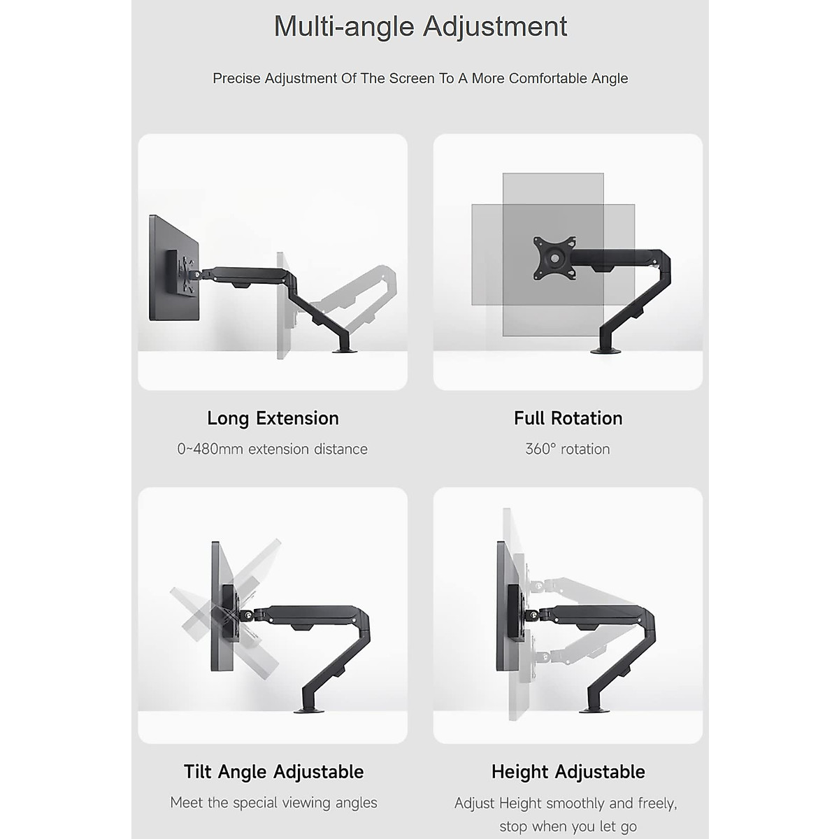 XYGStudy Gas Spring Monitor Stand Arm for 17~30 Inch Display Monitor Screen LCD Free Height Adjustment Support Multi-Angle Rotation and Expansion