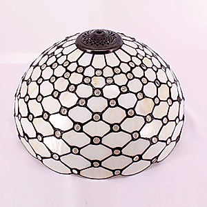 Tiffany Lamp Shade Replacement W16H7 Inch Stained Glass Crystal Pear Bead Lampshade Fit For Table Lamps FLoor Lamp Ceiling Fixture (3 Hooks)Pendant Hanging Light S005 WERFACTORY Home Office Decoration