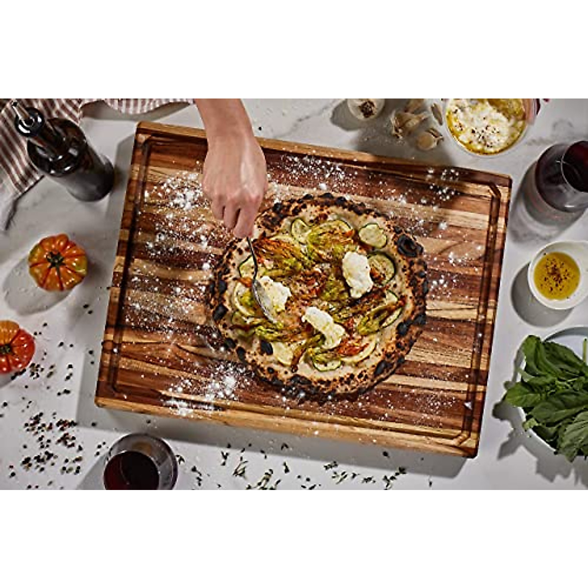 Sonder Los Angeles, XL Thick Teak Wood Cutting Board for Kitchen with Juice Groove, Sorting Compartments, Charcuterie Cheese Board 20x15x1.5 in (Gift Box Included)