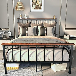 IMUsee Queen Size Metal Platform Bed Frame with Headboard, Heavy Duty, Mattress Foundation, Multi-Directional Support, No Box Spring Needed, Easy Assembly, Noise Free, Black