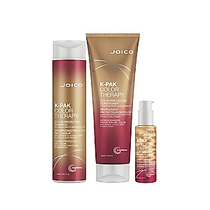 Joico K-PAK Color Therapy Color-Protecting Shampoo Conditioner Glossing Oil Set | For Color-Treated Hair