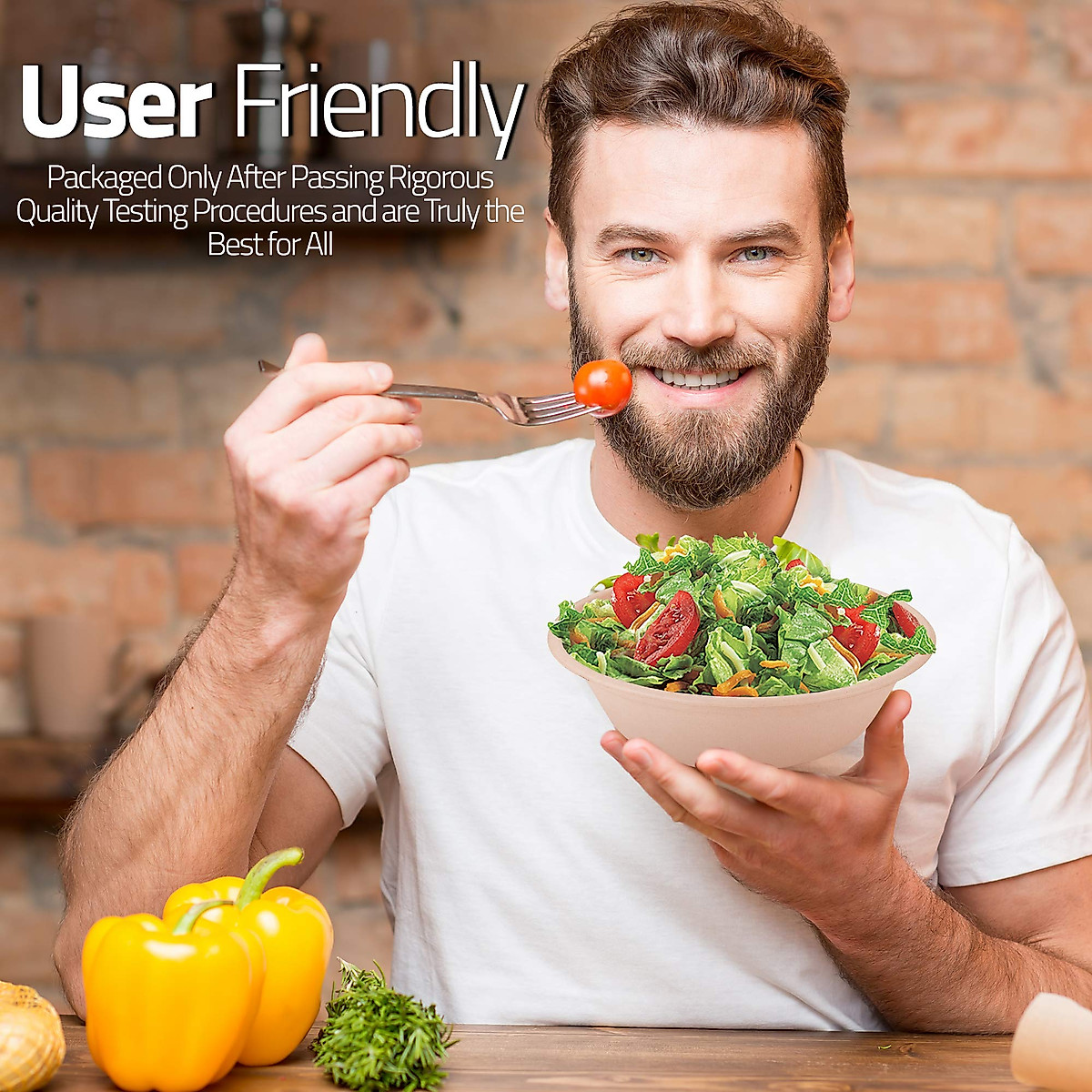 Green Tree Products Disposable Paper Bowls, 32 Oz [50 Pack] Large Bowl-100% Compostable, Biodegradable, Eco-friendly - Convenient for Daily Use for Salad, Hot Soup, and Pasta