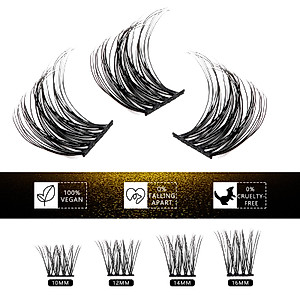 LANKIZ DIY Eyelash Extension, 72pcs Lash Clusters Individual Lash Extensions, Soft Cluster Lashes, 10-16mm Mix Resuale Lash Extension Clusters
