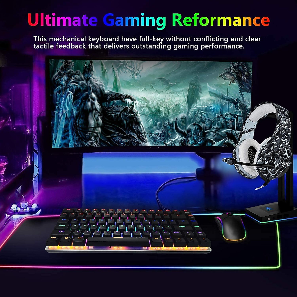 FELICON Mechanical Keyboard, 82 Keys Compact Rainbow Blacklight Wired Gaming Keybaord with Blue Switch, Anti-Ghosting, Small and Portable Composition with Windows PC Laptop Mac Game Office