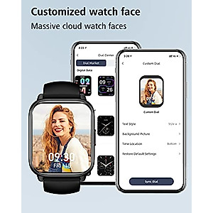 RUIMEN Smart Watch Answer/Make Calls Fitness Watch with Spare Strap Reloj Inteligente 1.7”Full Touch Smartwatchs for Women Men Heart Rate/Sleep Monitor Watch 100+ Sports IP68 Waterproof(Black)