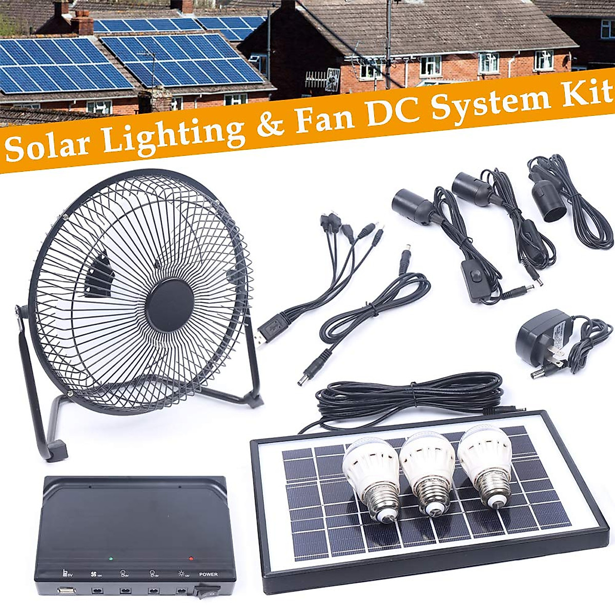 Solar Generator Portable Lighting System Kit,Solar Power Panel USB Charging LED Light + Fan DC System Kit for Home Lighting,Outdoor Camping,Garden