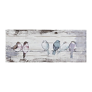 Madison Park Perched Birds Wall Art Living Room Décor - Hand Painted Wood Plank, Home Accent Farmhouse Bathroom Decoration White/Grey,30"W x 12"H x 1.5"D