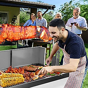 Migoda Stainless Steel Rotisserie Grill with Back Cover Guard, 25W Motor Small Pig Lamb Rotisserie Roaster, 37'' 2 in 1 BBQ Charcoal Rotisserie Grill for Camping Outdoor Kitchen