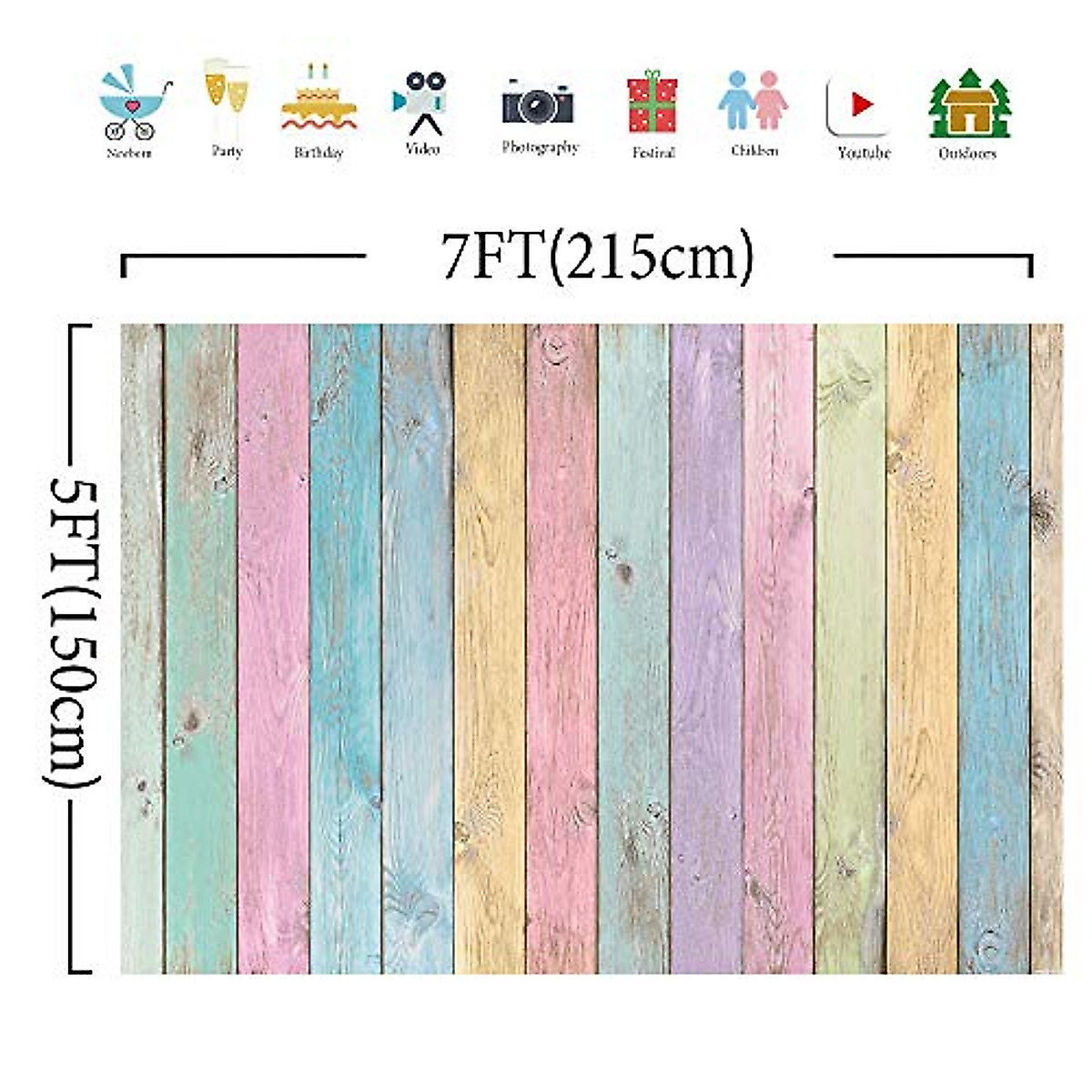 Allenjoy 7x5ft Colorful Wood Photography Backdrops for Girls Boys Kids Baby Portrait Baby Shower No Crease Wooden Texture Painting Banner for Birthday Party Background Photo Studio Props