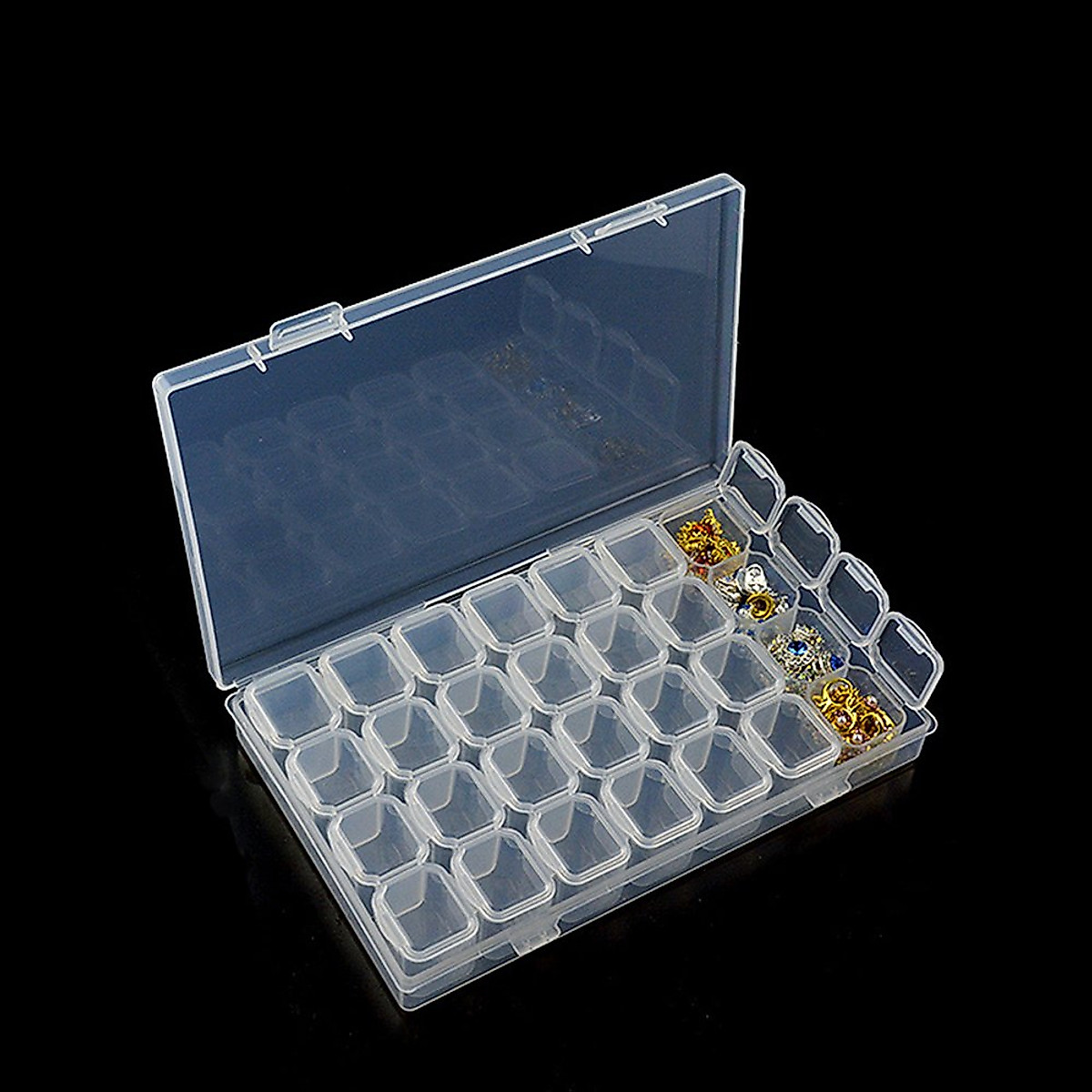 28-Grids Clear Plastic Jewelry Storage Box Nail Art Studs Container Jewelry Display Case Organizer with Adjustable Dividers