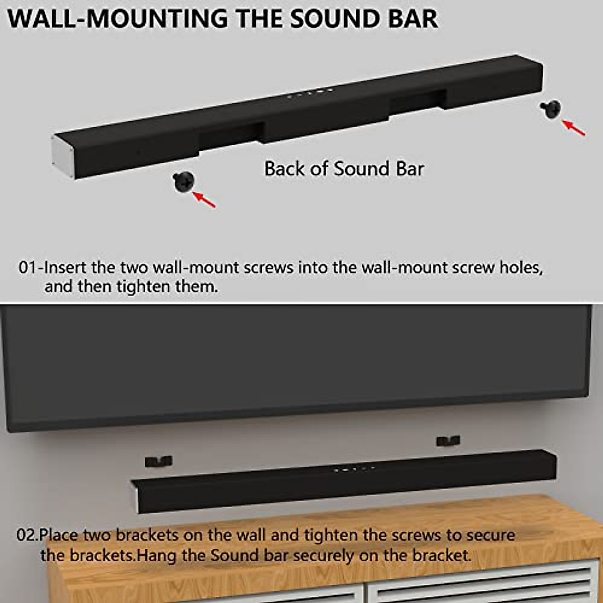 Sound Bar Wall Mount Bracket for VIZIO Soundbars, Mounting Brackets for Vizio Sound Bars and Surround Speakers, Mounted Under the TV, Fits of Most Satellite Speakers, Bookshelf Speakers Mounts