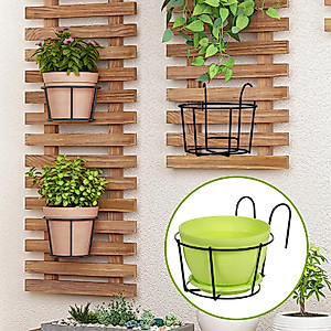 Leoenir 4 Pack Round Hanging Railing Planters - Metal Flower Pot Holder for Balcony and Fence （Black）