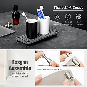 Fast Drying Stone Sink Caddy, Instant Dry Organizer Rack, Diatomaceous Earth Soap Stand Tray for Kitchen Sink, Water Absorbing Stone, Sponge Holder Dispenser for Bathroom Counter, Dark Gray