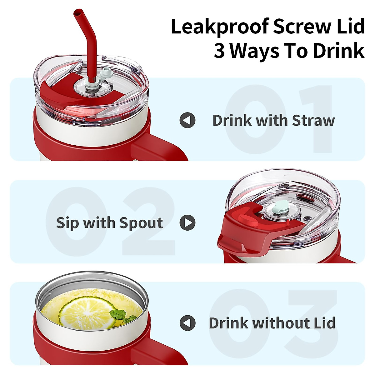 KETIEE 40 oz Tumbler with Handle and Straw, Leakproof Stainless Steel Travel Mug with Screwed Lid & Straw Vacuum Insulated Water Bottle Reusable Coffee Cups, Sweat Proof, Dishwasher Safe (White)