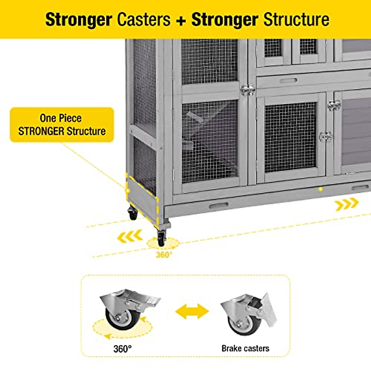 Aivituvin 47" Two Story Rabbit Hutch Bunny Cage with Wheels, Indoor Outdoor Guinea Pig Cage with 2 Deep No Leak Tray