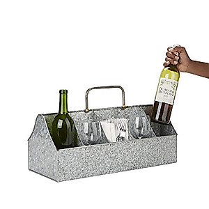 Mind Reader ICAD5-SIL Iron 5 Caddy with Cut Out Handle, Barnyard Vintage Designed Storage Bin, Silver 10 Compartment