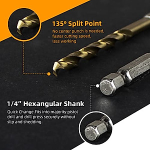 AugTouf 1/4" Hex Shank Drill Bits (10Pcs), Premium 4341 HSS Titanium Impact Hex Drill Bits for Wood, Steel, Metal, Plastic, Quick Change Design