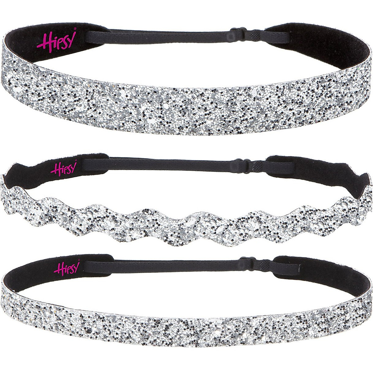 Hipsy Women's Adjustable NO SLIP Bling Glitter Headband Mixed 3pk (Silver)