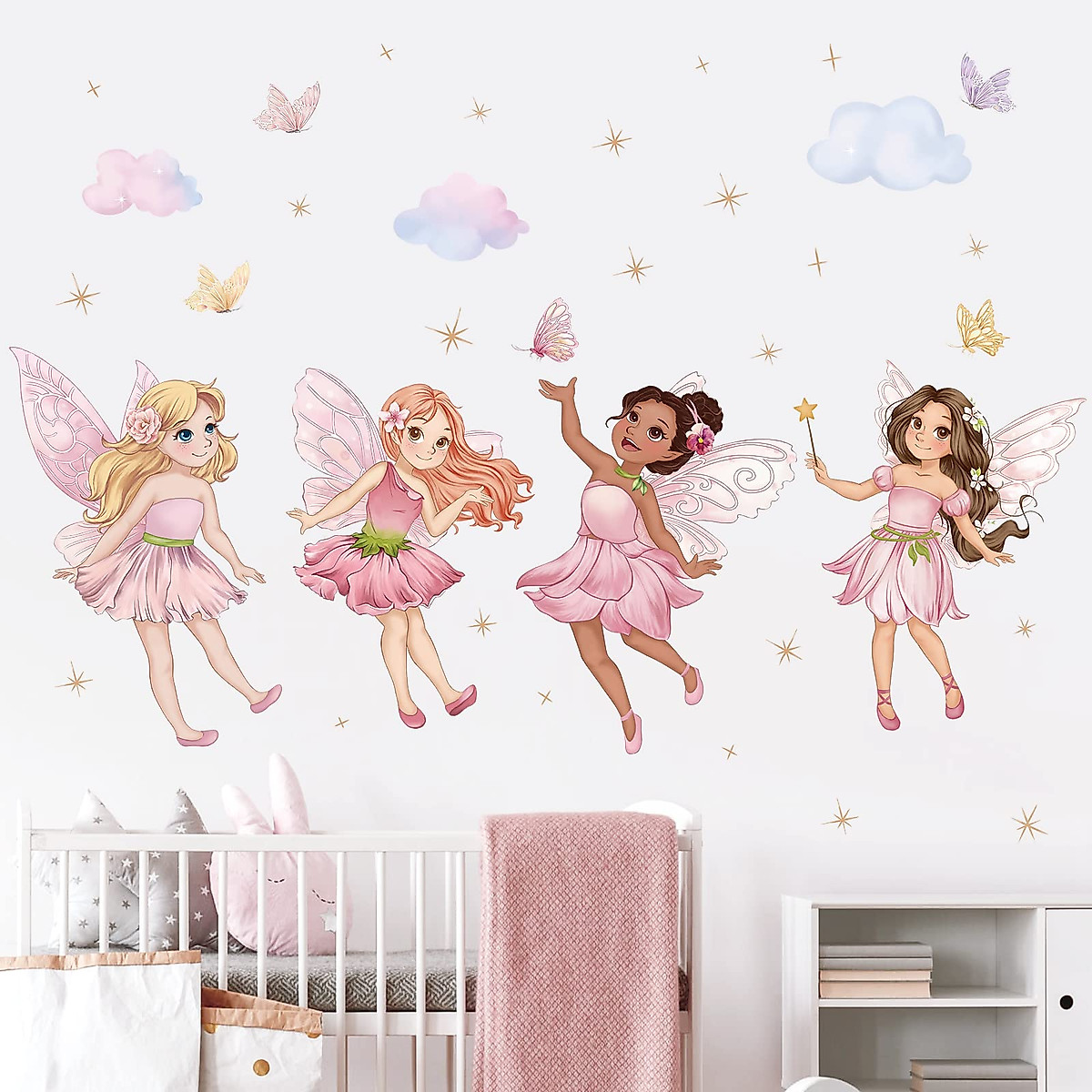 wondever Fairy Wall Stickers Elves Butterfly Girls Peel and Stick Wall Art Decals for Girls Bedroom Kids Room Baby Nursery