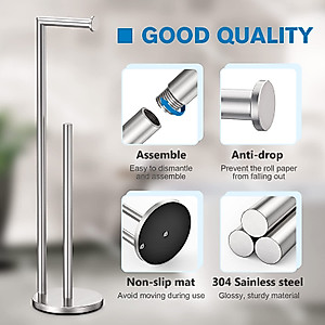 Toilet Paper Holder Stand, Toilet Paper Stand Brushed Nickel , Free Standing Toilet Paper Holder, Toilet Paper Holder with Storage by Bathth