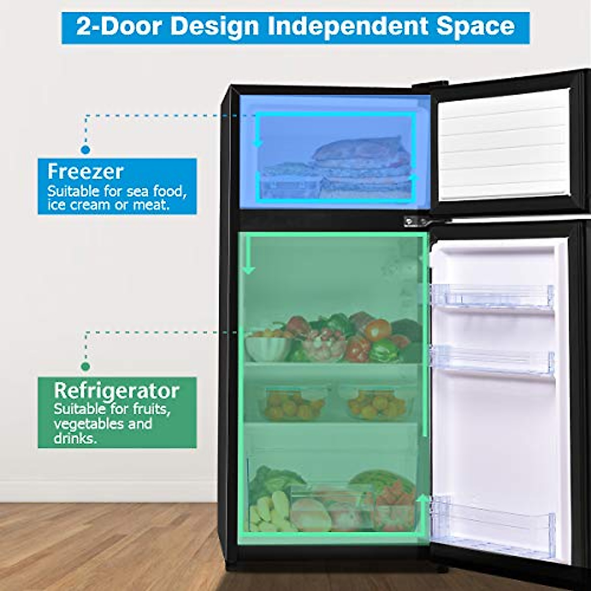 COSTWAY Compact Refrigerator, 3.4 Cu. Ft. Classic Fridge with Adjustable Removable Glass Shelves, Mechanical Control, Recessed Handle, Fridge Freezer for Dorm, Office, Apartment, Black