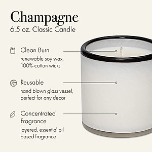 LAFCO New York Classic Candle, Champagne - 6.5 oz - 50-Hour Burn Time - Reusable, Hand Blown Glass Vessel - Made in The USA