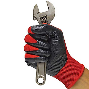 Grease Monkey General Purpose Nitrile Coated Work Gloves, Size Large, 12 Pack,Red