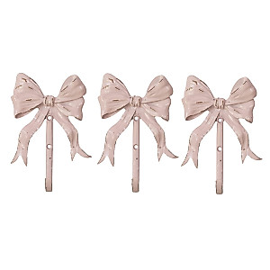 BOOMLATU Shabby Chic Large Wall Mounted Bow Coat Hook,Decorative Pink Wall Hook for Scarf, Bag, Towel, Hat etc for Living Room Kitchen Bathroom Office Pack of 3