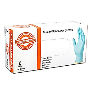 SupplyMaster SMBLNE3L Blue Nitrile Exam Disposable Gloves - 3 Mil, Powder Free, Non-Sterile, Latex Free, Textured, Ambidextrous, Large, Case of 400