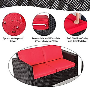 KINBOR BABY 4 PCS Patio Furniture Set-Porch Furniture, Patio Conversation Sets with Washable Cushions and Tea Table for Backyard Pool (Red)