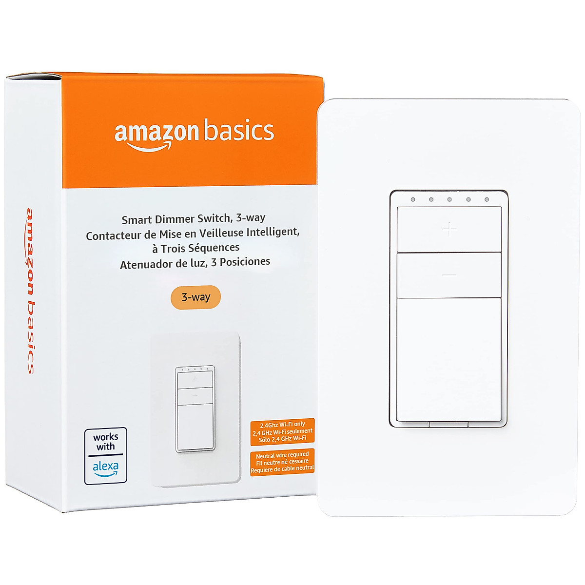 Amazon Basics 3-Way Smart Dimmer Switch, Neutral Wire Required, 2.4 Ghz WiFi, Works with Alexa