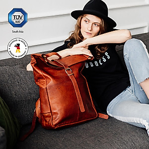 BERLINER BAGS Vintage Leather Backpack Paris XL, Large Waterproof Bookbag for Men and Women - Brown (Brown - Cognac)