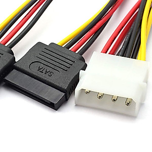 SDTC Tech 4 Pin Male IDE Molex to 15 Pin Female Dual SATA Power Splitter Adapter Cable 18AWG Copper Serial ATA Hard Drive Extension Cable (20cm) - 2 Pack