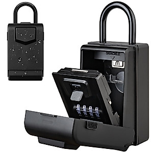 HUANLANG Key Lock Box Outdoor Light Up Lockbox 4 Digit Combination Lock Box for Door Handle Waterproof Key Safe Large Capacity Hide a Key,Security Lock Box for Realtor Home Office Garage Airbnb Gym
