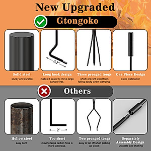 Gtongoko Premium 5 Pcs Wrought Iron Fireplace Tools Set for Outdoor/Indoor,Fire Place Set Tools Include Poker,Tongs, Shovel,Brush and Stand Accessories Set,Black