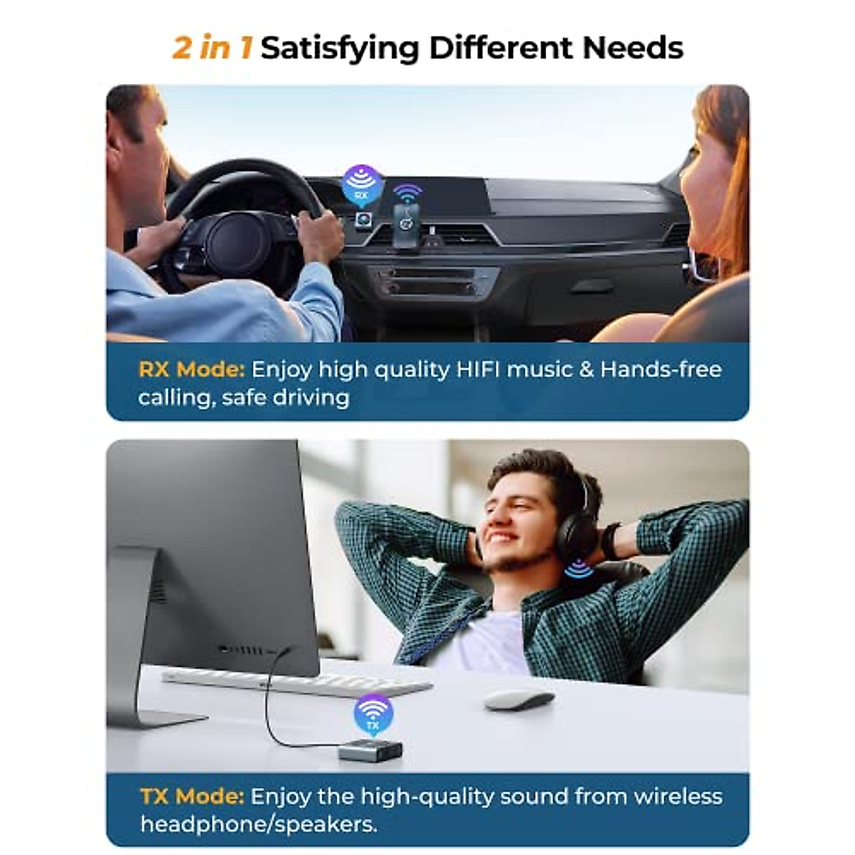 JOYROOM Bluetooth 5.3 Transmitter and Receiver 2 in 1 [LED Screen & Enhanced Dual Mics] Wireless Audio Adapter for Car/TV/Home Stereo/Headphone/Speaker/Airplane/Boat/Gym, AUX Bluetooth Adapter