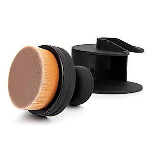 Flat round shaped Foundation Makeup Brush, Kabuki Liquid Foundation Brush Portable Cosmetic Brush Large Full Coverage Face Body Makeup Brush with Protective stand