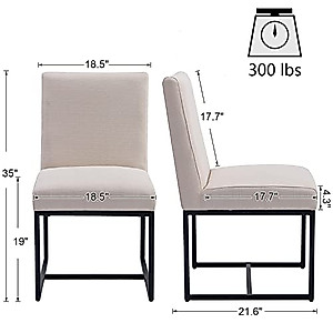 HNY Century Modern Dining Chairs Set of 4, Linen Fabric Kitchen & Dining Room Chair, Upholstered Dining Chair Side Chair with Black Finish Metal Frame, Cream 4 PC