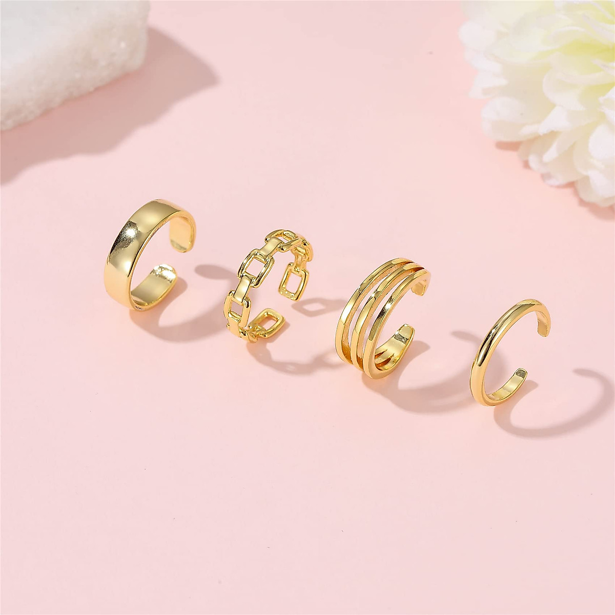 PWUEITR 4Pcs/1Set Adjustable Gold Silver Toe Rings for Women Knuckle Tail Ring Simple Summer Beach Open Toe Rings Set Foot Jewelry,gold