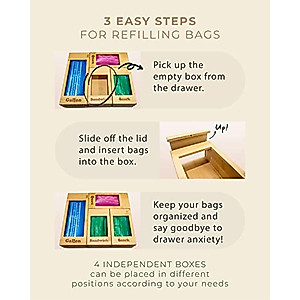 Simluxe Ziplock Bag Organizer - Bamboo Food Plastic Baggie Holder Dispenser and Organizer for Kitchen Drawer - Fits Ziplock and Ziploc Gallon Quart Sandwich & Snack Sized Slider Bags (Natural)