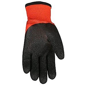 MCR Safety Ninja Coral N9695 Work Gloves, 15 Gauge Orange Nylon Shell, Black Coating with Full PVC DIP, Medium