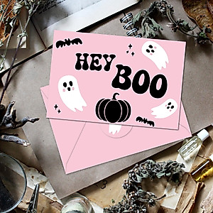 Whaline 24Pcs Halloween Ghost Thank You Cards with Envelopes and Stickers Pink Black Ghost Pumpkin Greeting Cards Little Boo Blank Note Cards for Party Supplies