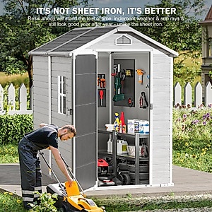 CDCASA 6x4 FT Resin Storage Shed, Waterproof Outdoor Shed with Floor & Lockable Door & Window & Vents Included, Plastic Tool Shed for Outside, Backyard, Patio, Poolside, Lawn, Dove Gray