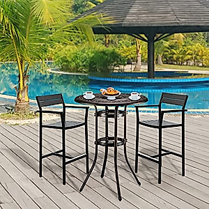VINGLI Outdoor Bar Table, Bar Height Patio Table with Umbrella Hole Patio Dining Table, Cast Aluminum Tall Outdoor Table Bistro Table Outdoor Furniture Garden Table (32" Diax41 H)