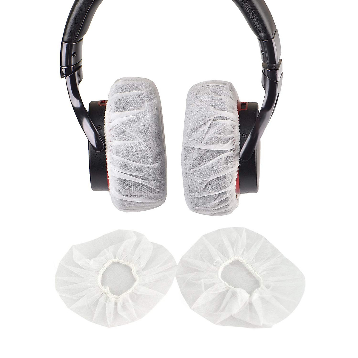 100Pcs White Non-Woven Sanitary Headphone Ear Cover, Disposable Super Stretch Covers Washable, for Most On Ear Headphones with 6~8.5cm Earpads (M - 9cm)